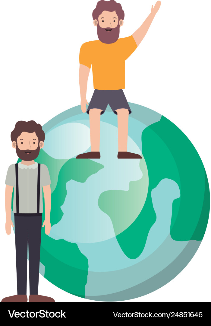 Young men with planet earth avatar character Vector Image