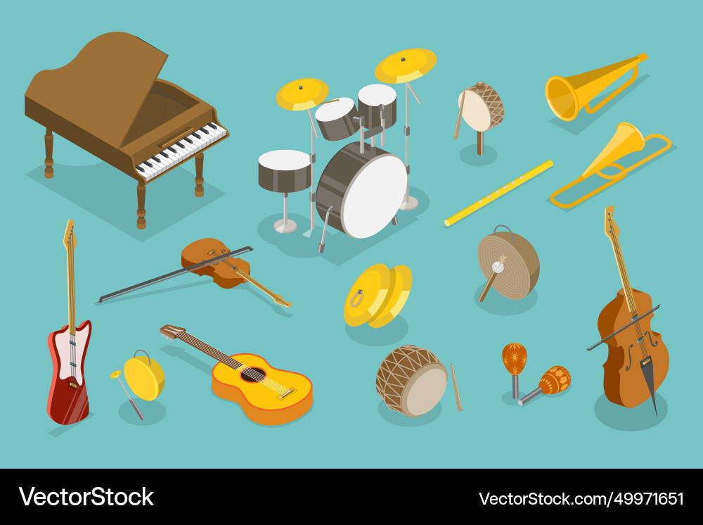 3d isometric flat set of musical Royalty Free Vector Image