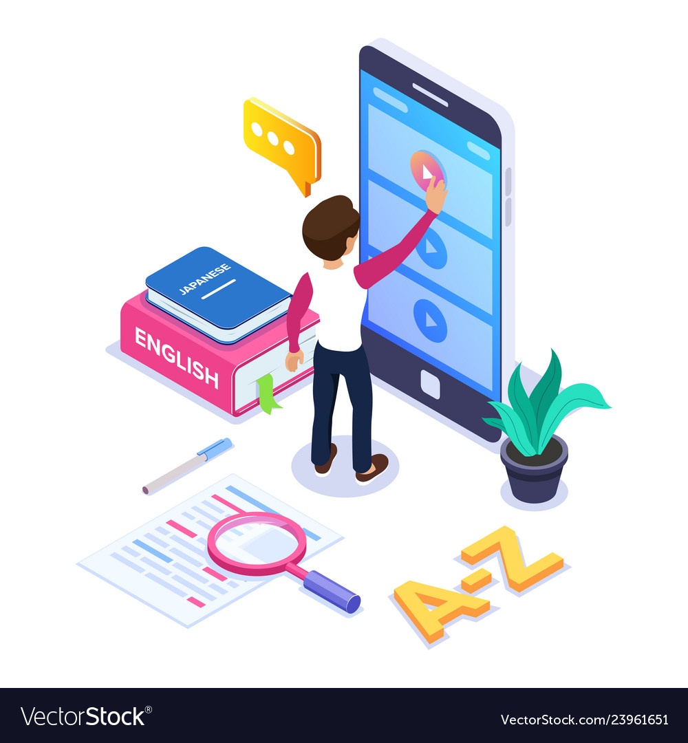3d isometric learning languages concept person Vector Image