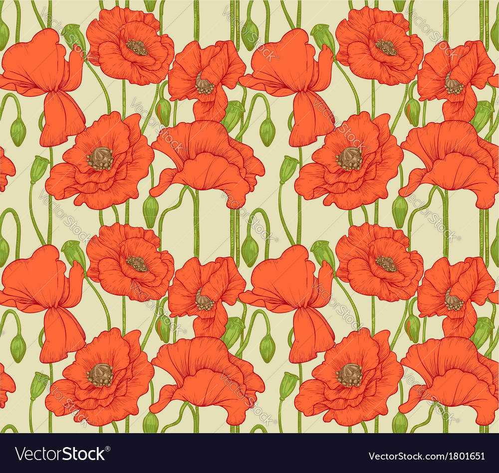 Big seamless pattern red poppies Royalty Free Vector Image