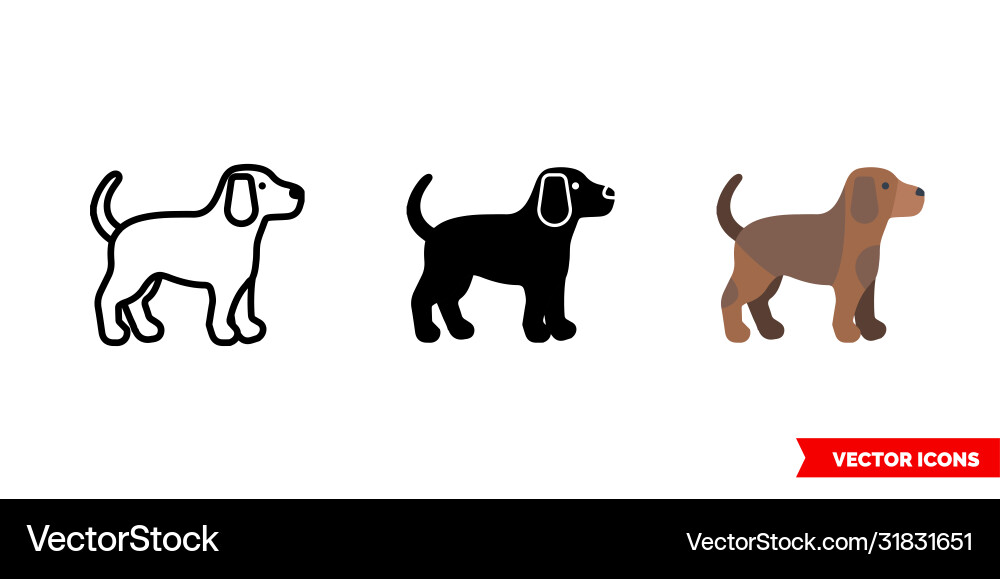 Dog icon 3 types isolated sign symbol Royalty Free Vector