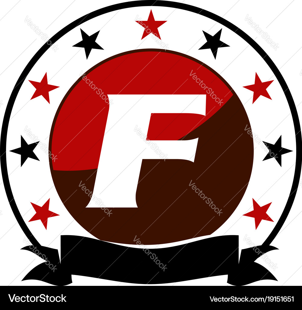 Emblem star ribbon circle initial f Royalty Free Vector