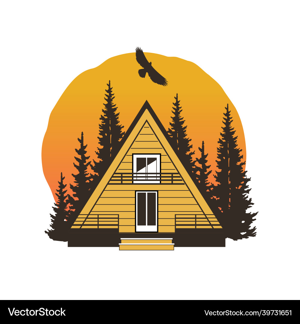 Frame house in the forest at sunset Royalty Free Vector