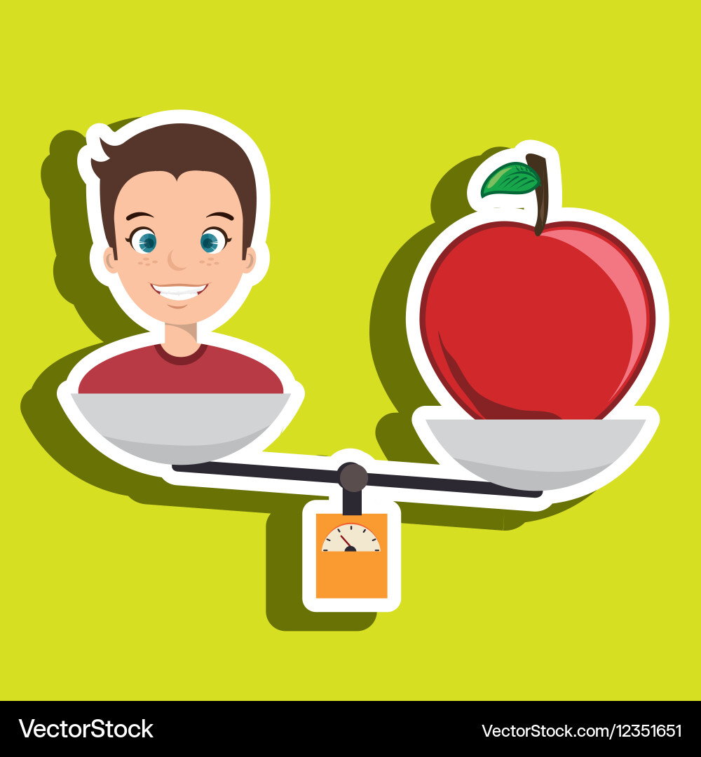 Man cartoon fruit apple balance Royalty Free Vector Image