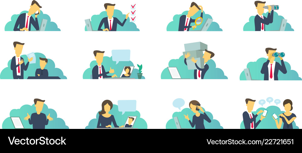 Office set of situations everyday tasks at work Vector Image