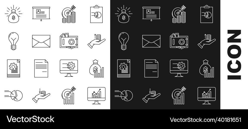 Set line computer monitor with graph chart money Vector Image