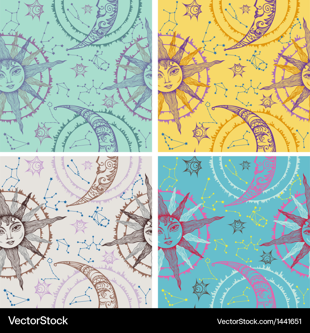 Set of seamless sun moon backgrounds Royalty Free Vector