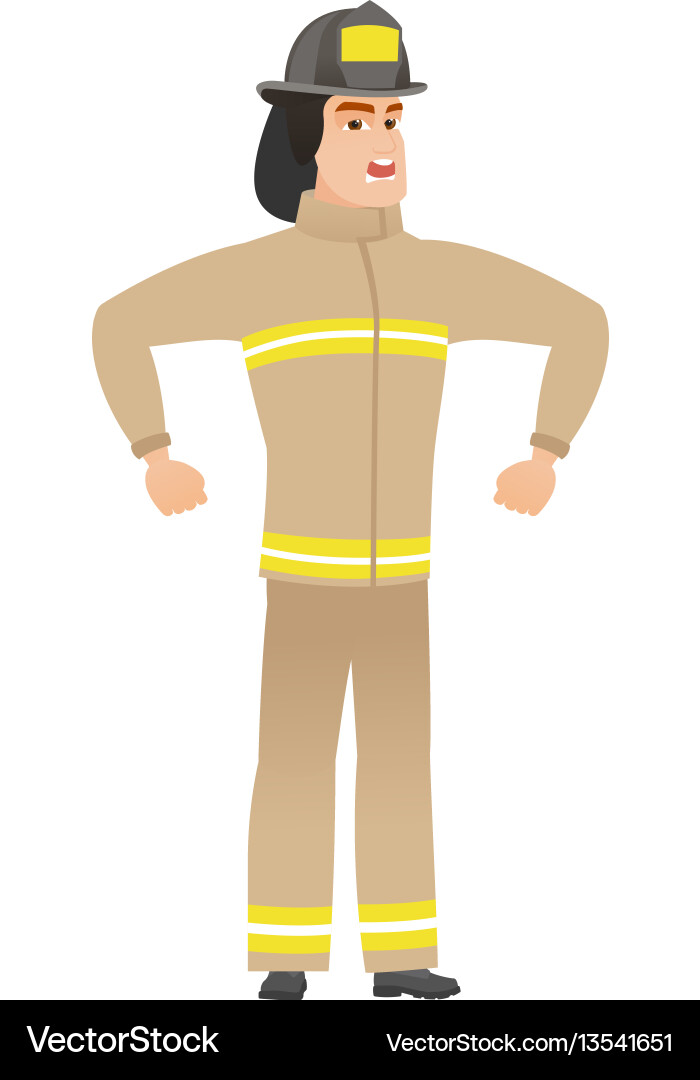 Young caucasian angry firefighter screaming Vector Image