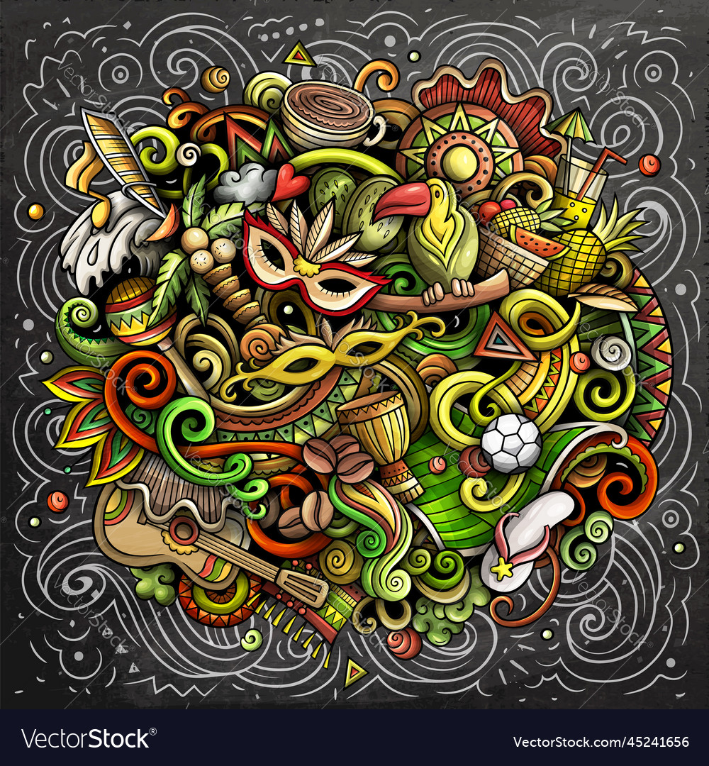 Brazil hand drawn cartoon doodles Royalty Free Vector Image