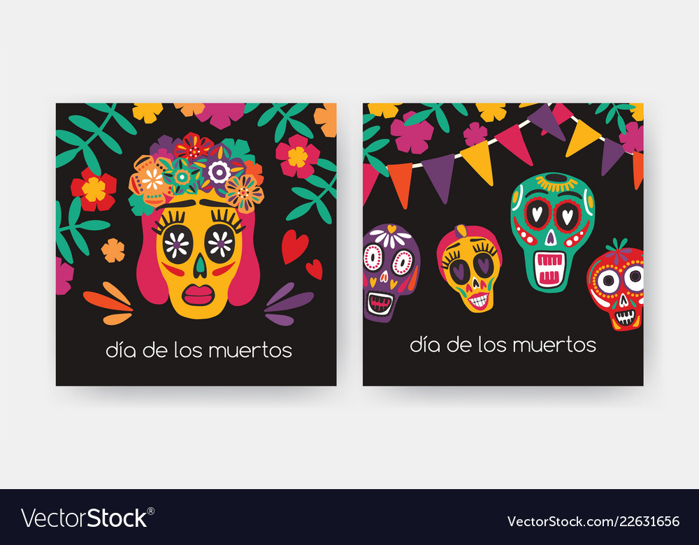 Bundle of square cards with dia de los muertos Vector Image