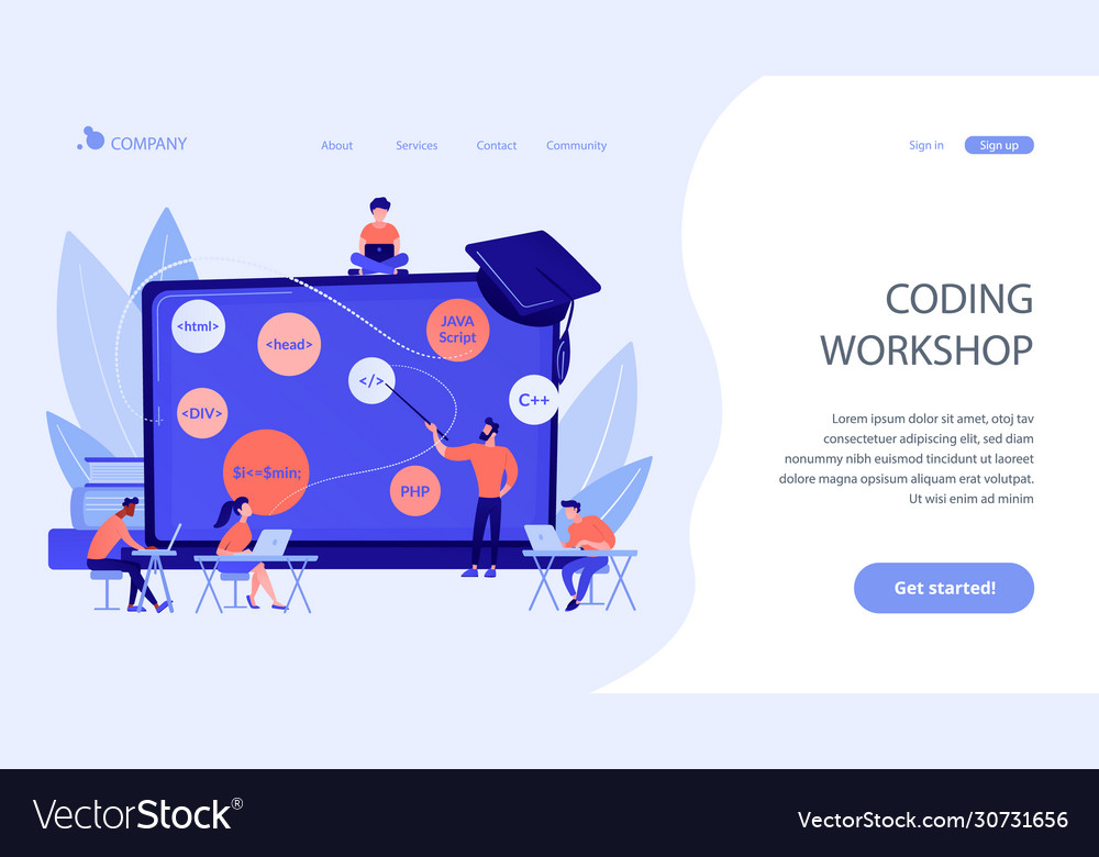 Coding workshop concept landing page Royalty Free Vector