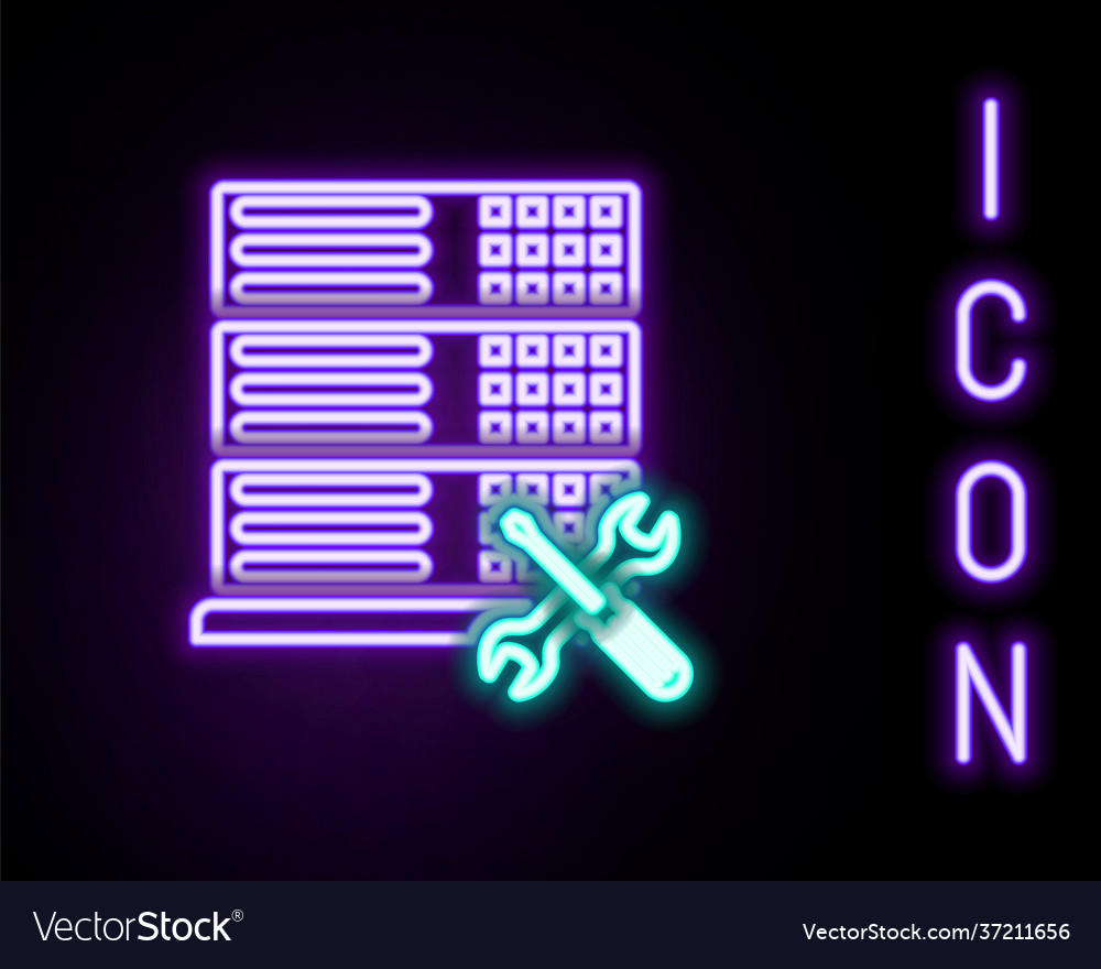 Glowing neon line database server with screwdriver