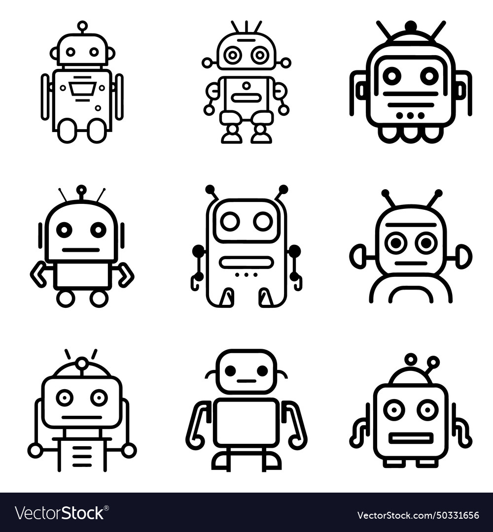Robots flat icon set isolated on white background Vector Image