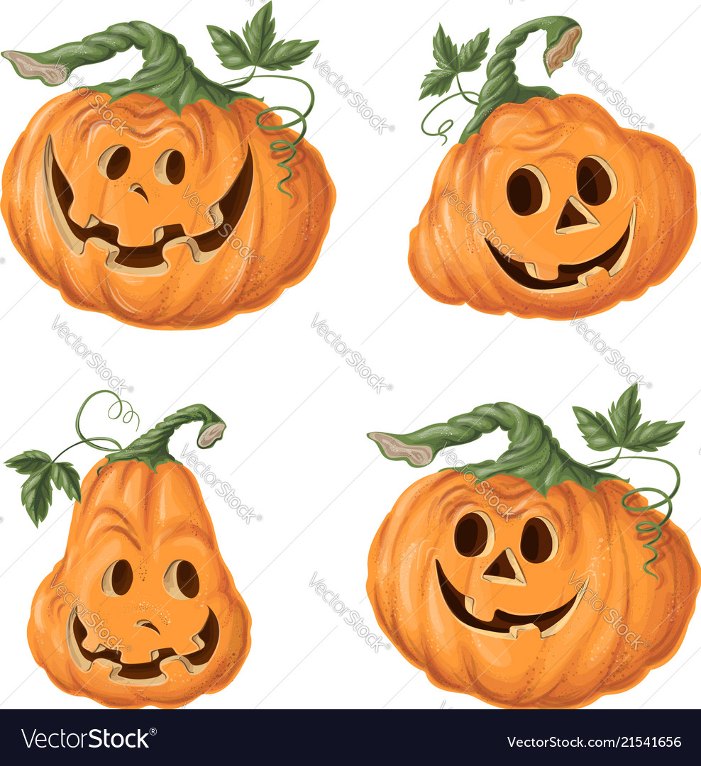 Set of halloween pumpkins funny faces autumn Vector Image