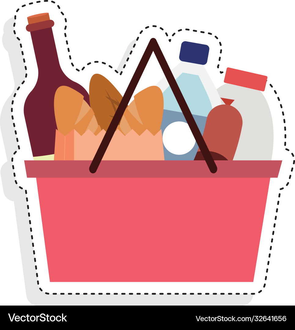 Sticker a grocery shopping basket Royalty Free Vector Image