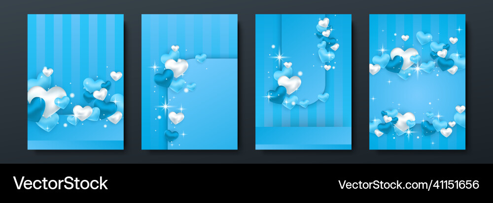Valentines day posters set 3d blue and white Vector Image