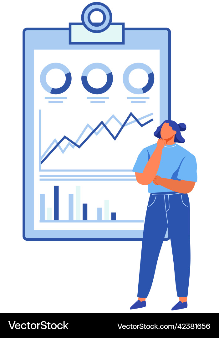 Woman analyses digital report with statistics Vector Image