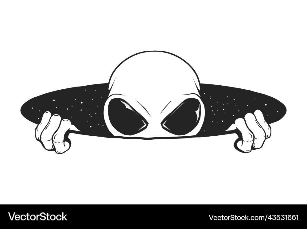 Alien climbs out of a space hole Royalty Free Vector Image