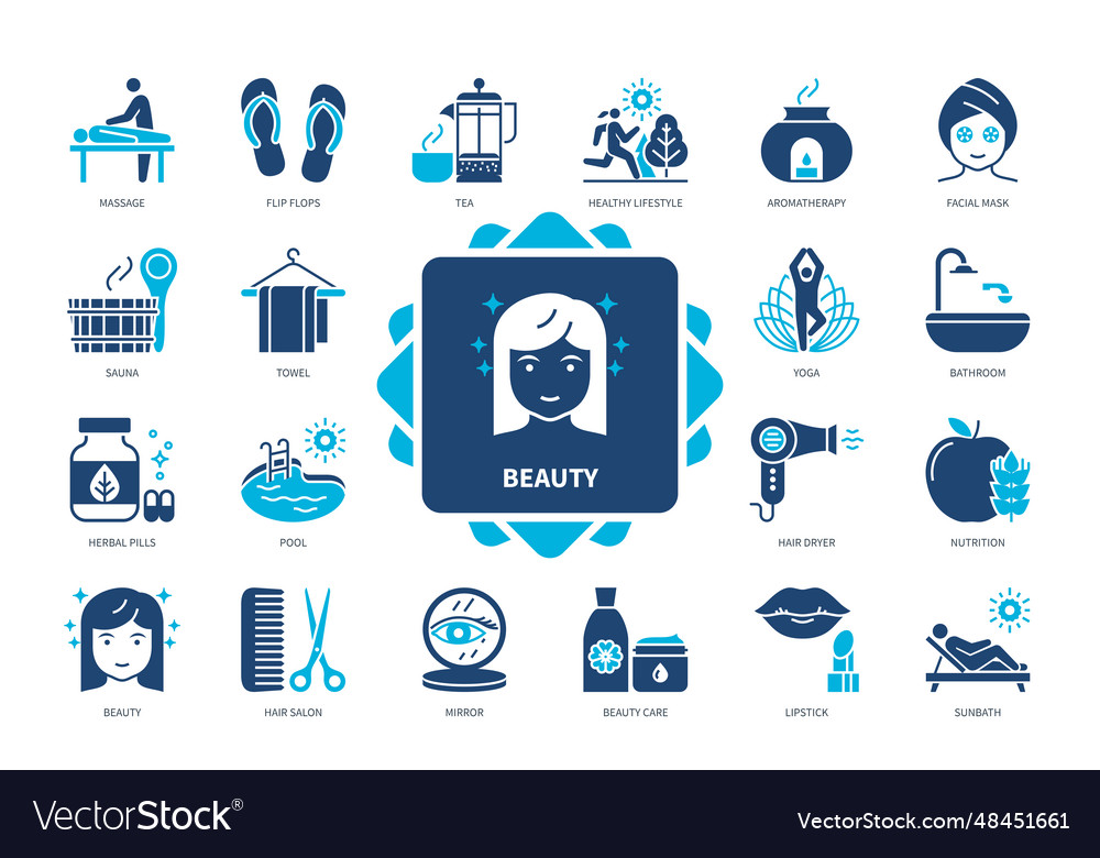 Beauty solid icon set Royalty Free Vector Image