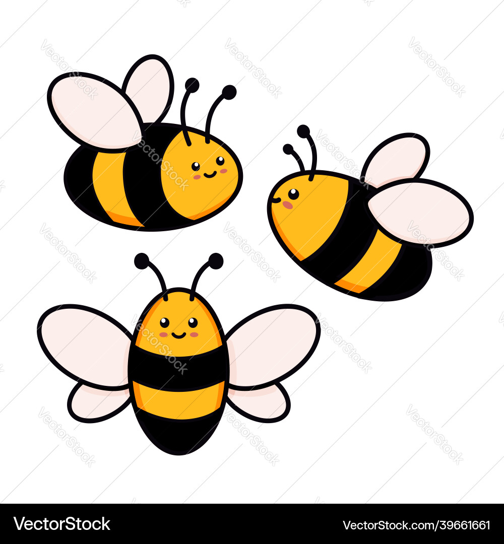 Cute set of bees in doodle Royalty Free Vector Image