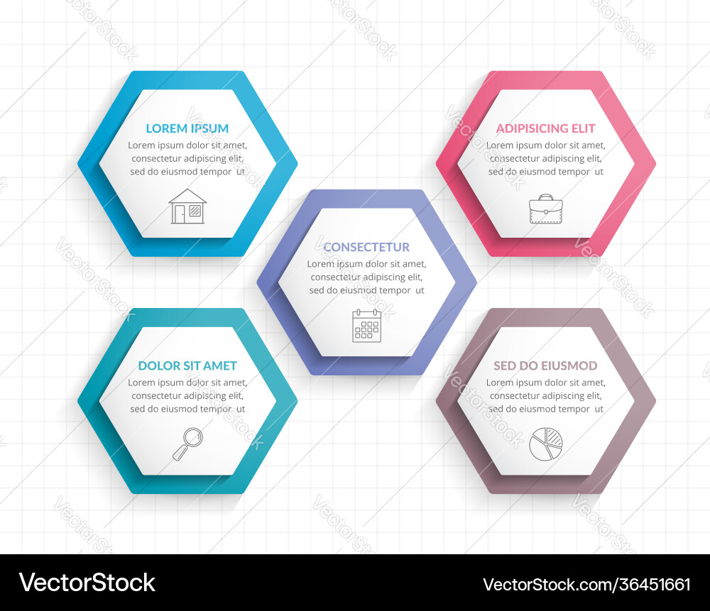 Five hexagons Royalty Free Vector Image - VectorStock