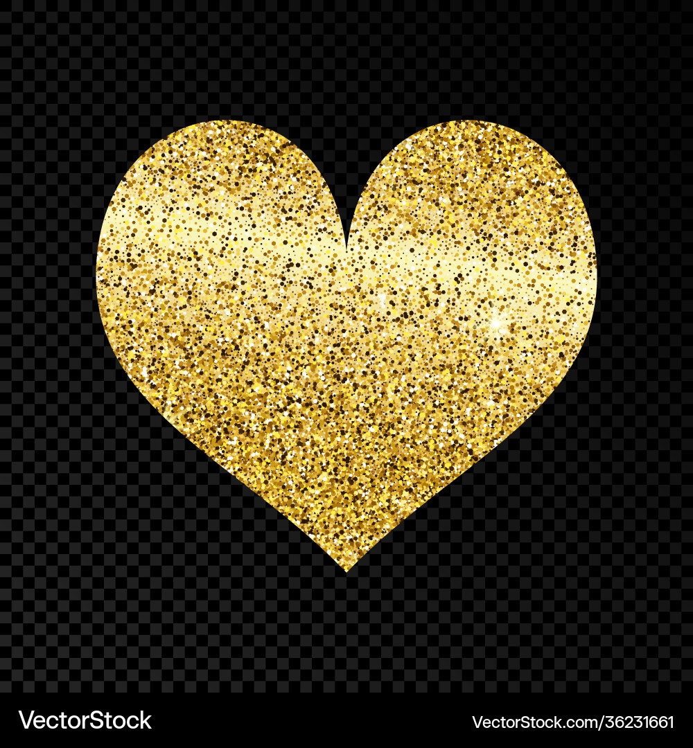 Gold glittering heart on dark transparent Vector Image