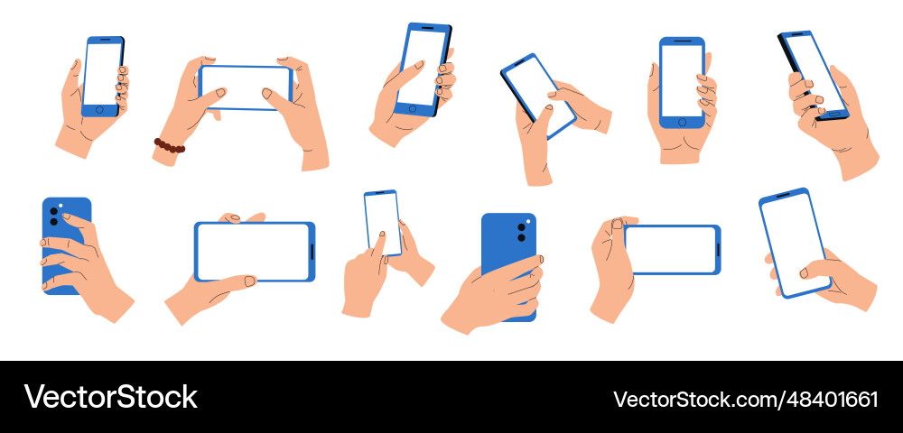 Hands holding phones smartphone mobile devices Vector Image