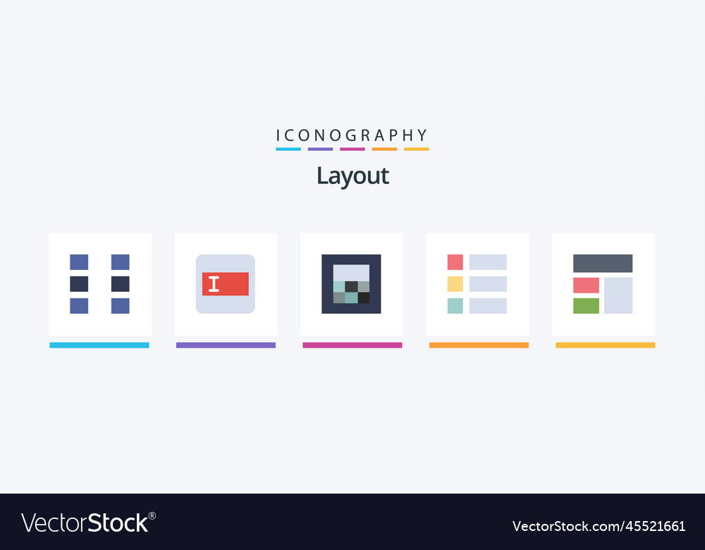 Layout Flat 5 Icon Pack Including Wireframe Vector Image