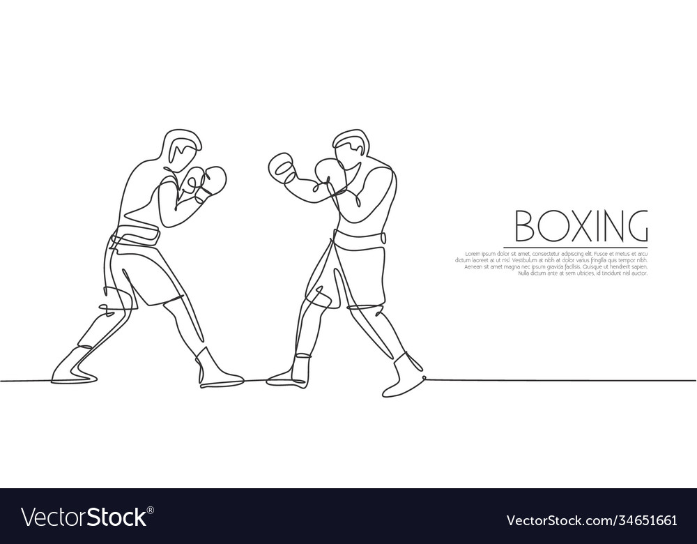 One single line drawing two young energetic men Vector Image