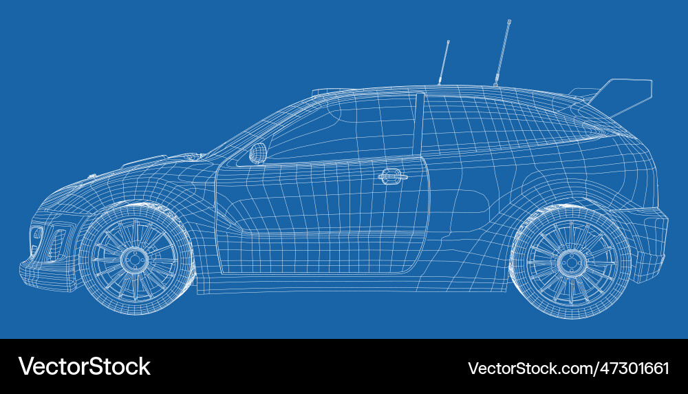 Rally car race wire-frame on a white Royalty Free Vector