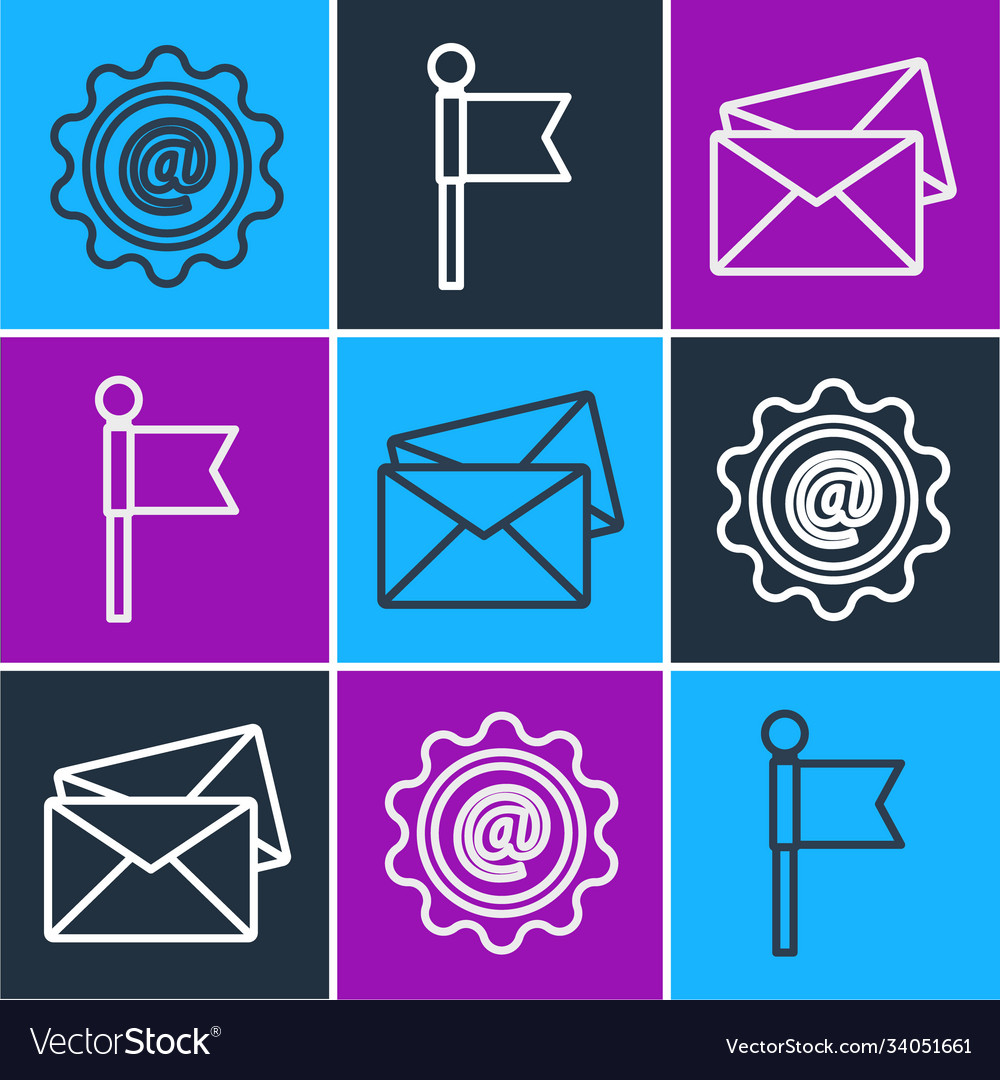 Set line mail and e-mail envelope and location Vector Image