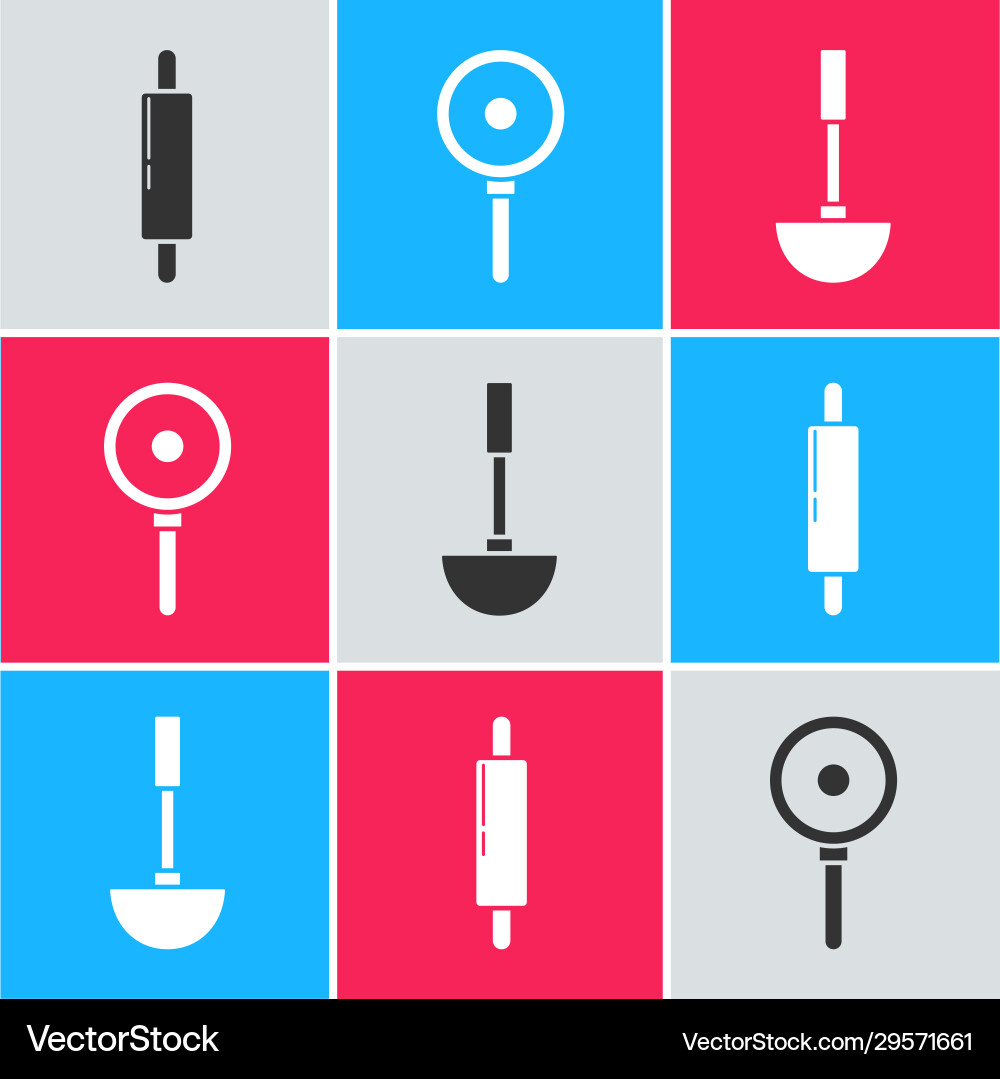 Set rolling pin frying pan and kitchen ladle Vector Image