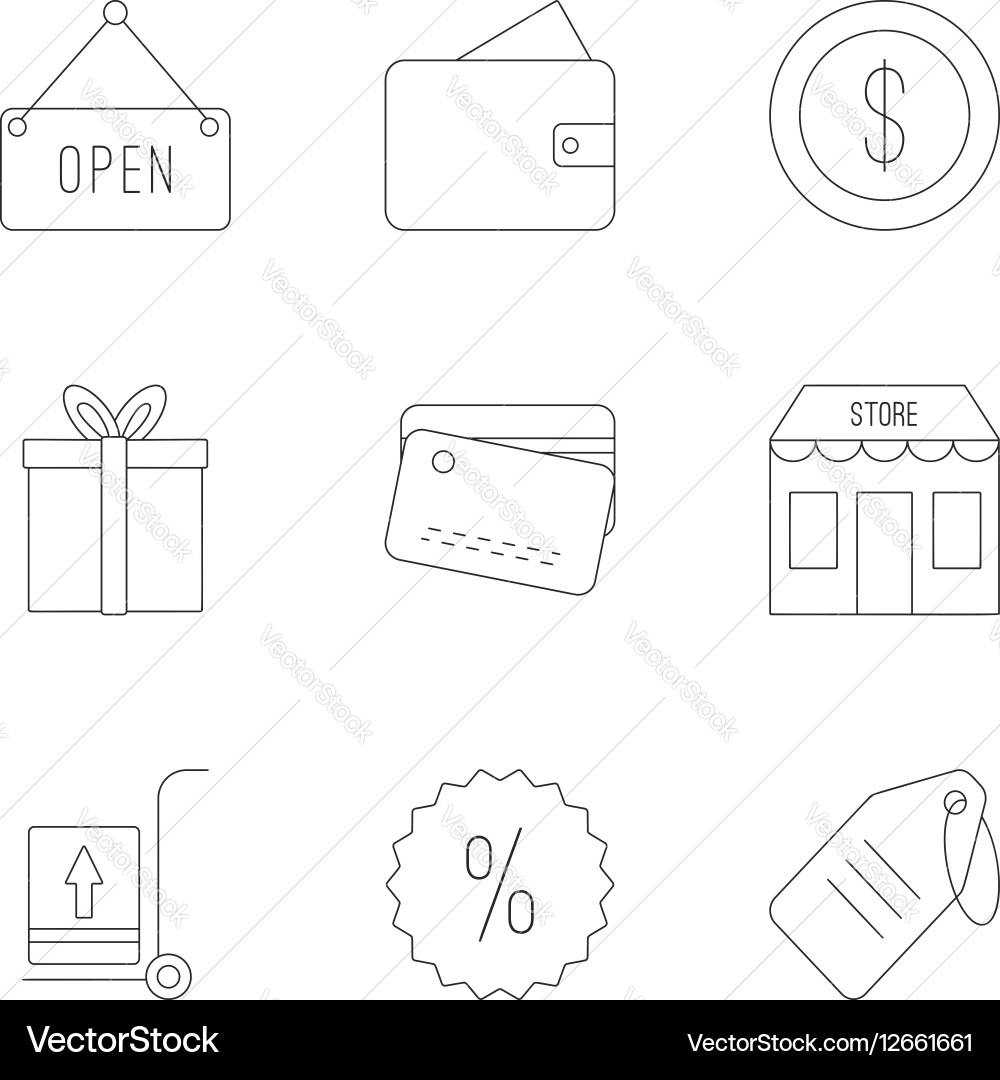 Shop icons set outline style Royalty Free Vector Image