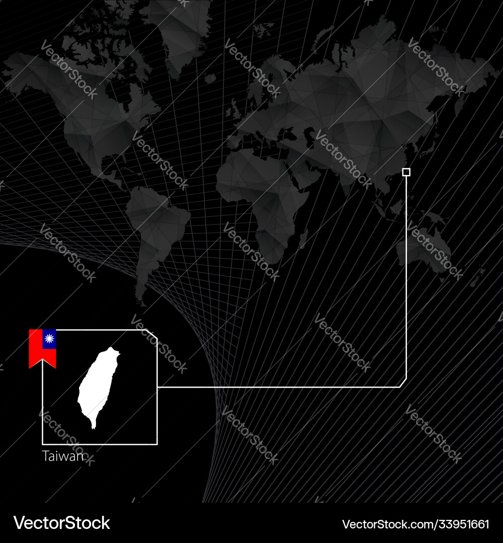 Taiwan on black world map map and flag Royalty Free Vector