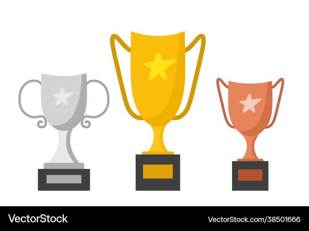 A set winners cups in three colors gold Royalty Free Vector