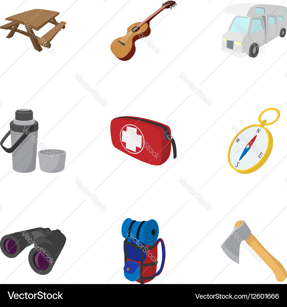 Camping icons set cartoon style Royalty Free Vector Image