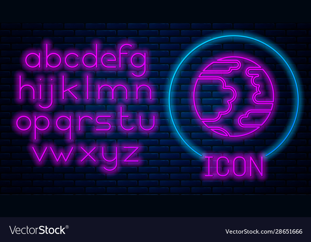 Glowing neon planet mercury icon isolated on brick Glowing neon planet mercury icon isolated on brick