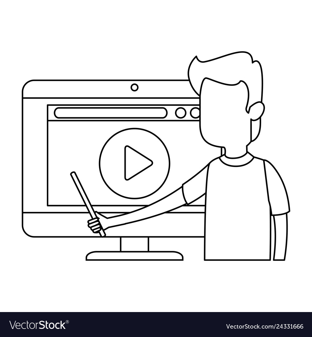 Man teaching with computer and media player Vector Image