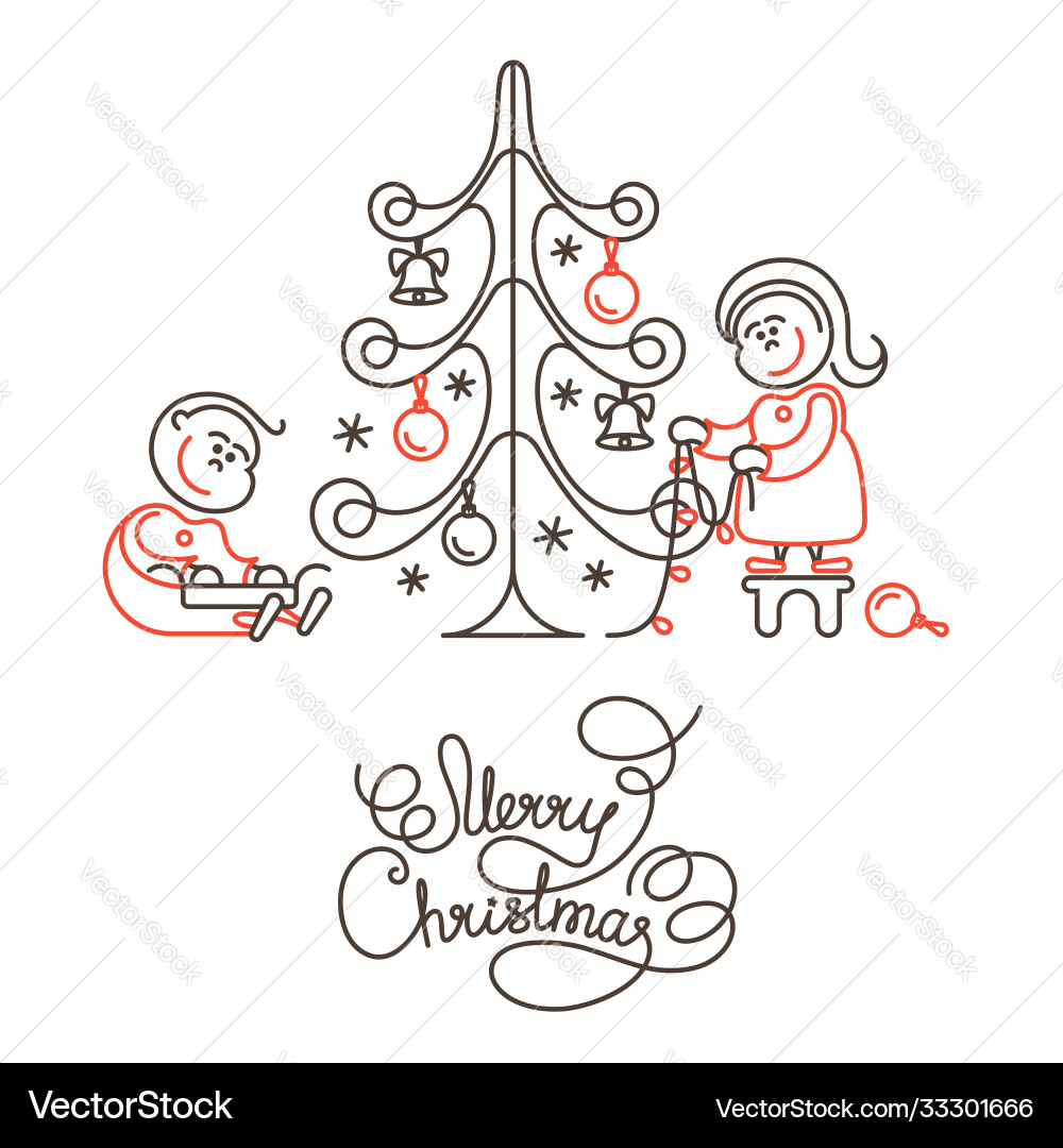 Merry christmas line lettering design Royalty Free Vector