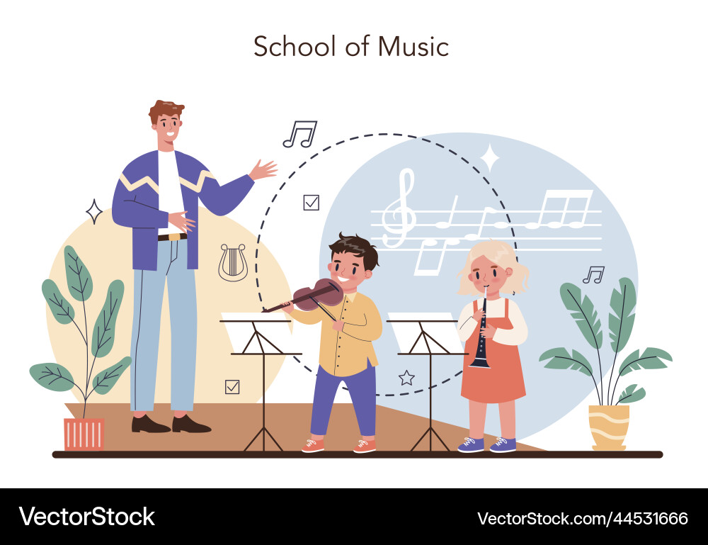 Music school concept kids playing Royalty Free Vector Image