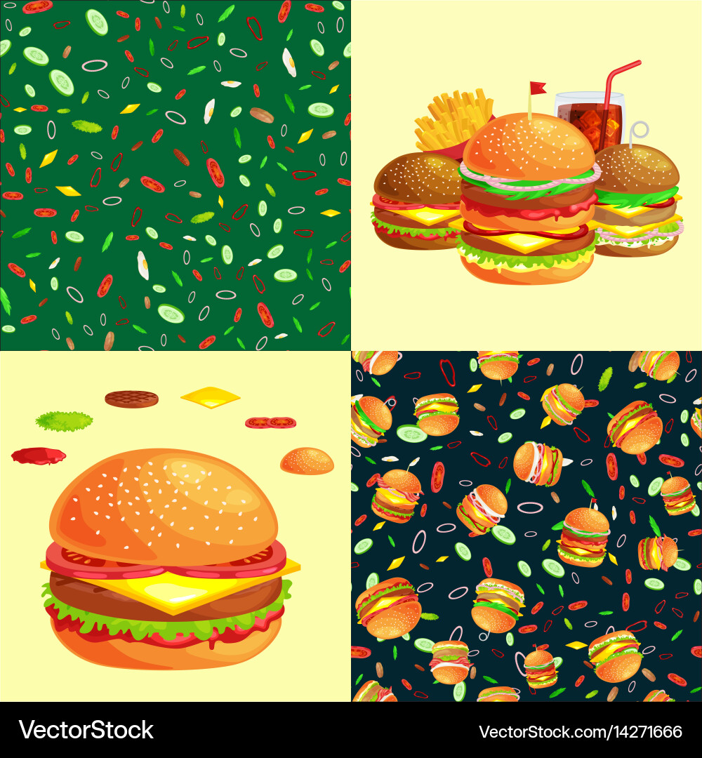 Set burger grilled beef and fresh vegetables Vector Image