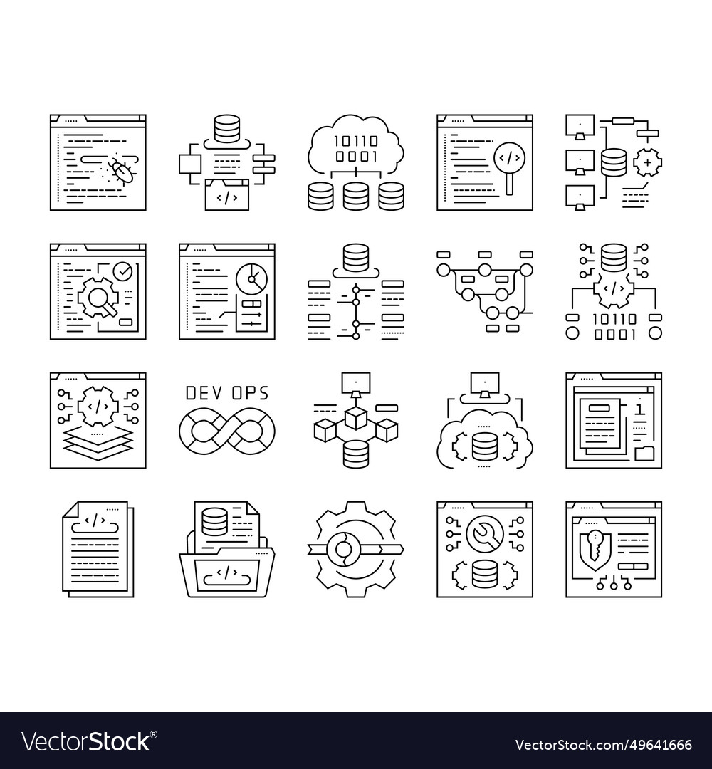 Software engineer computer code icons set Vector Image