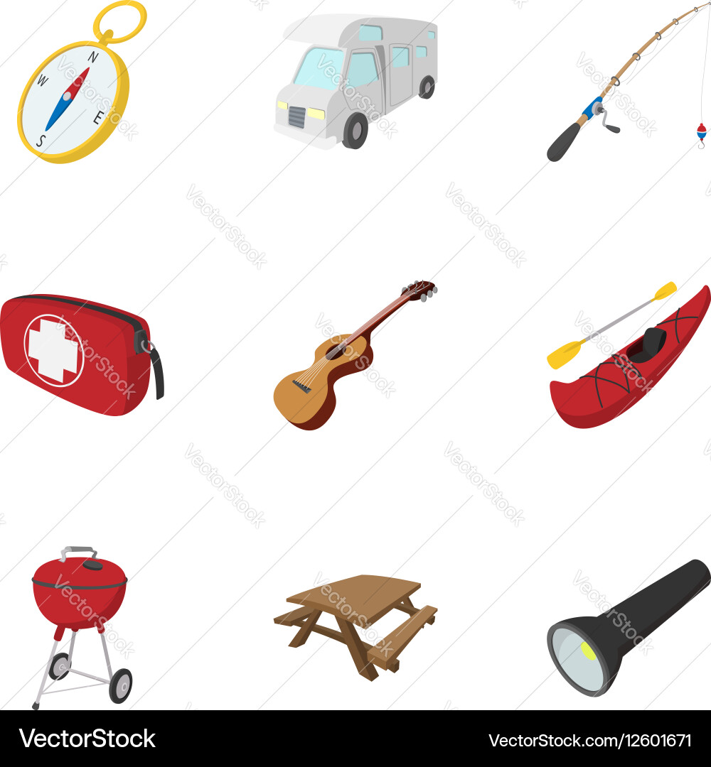 Camp icons set cartoon style Royalty Free Vector Image