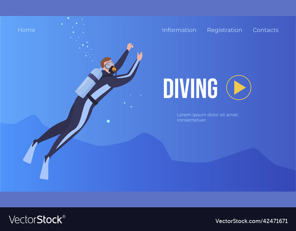 Diving landing page user interface flat Royalty Free Vector