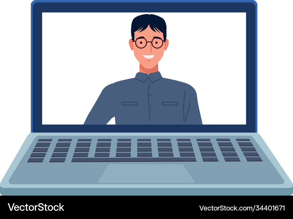 Nerd man perfectly imperfect in laptop Royalty Free Vector