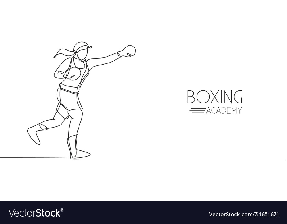 One single line drawing young energetic woman Vector Image