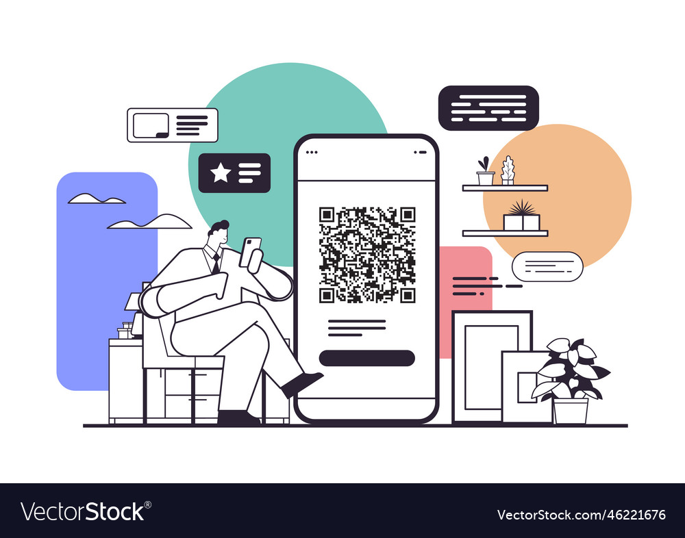 Businessman scanning qr code on smartphone screen Vector Image