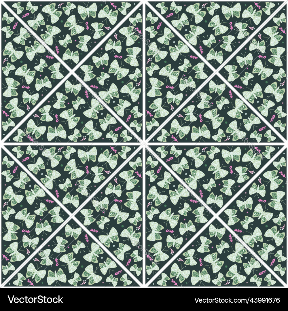 Butterflies and flowers mosaic seamless pattern Vector Image