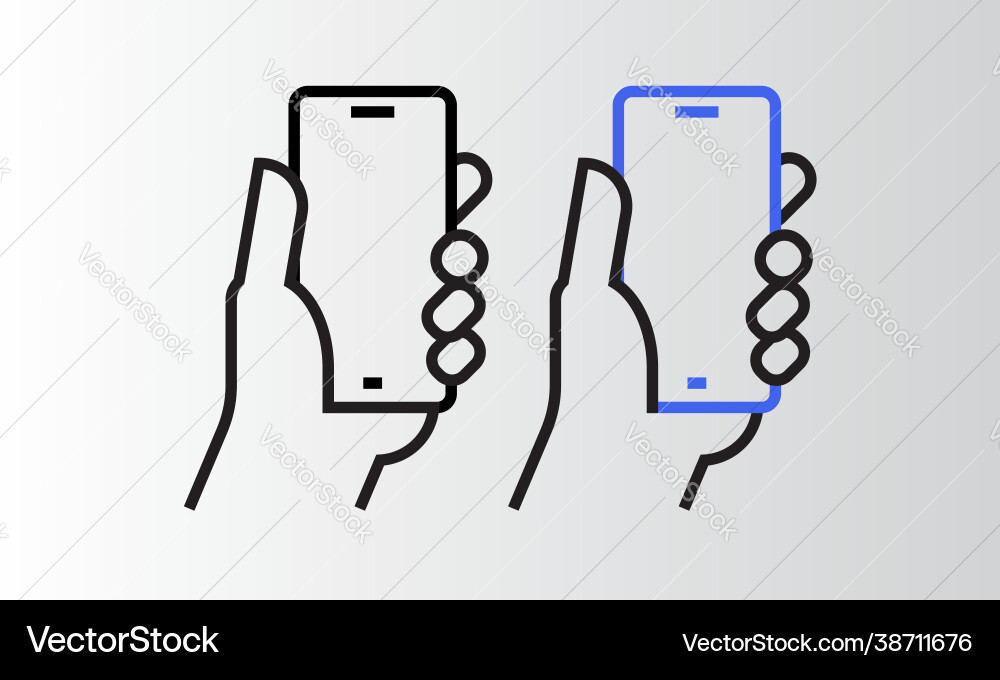 Hand holding smartphone phone line icon Royalty Free Vector