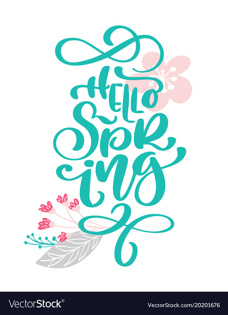 Hello spring hand drawn text and design Royalty Free Vector